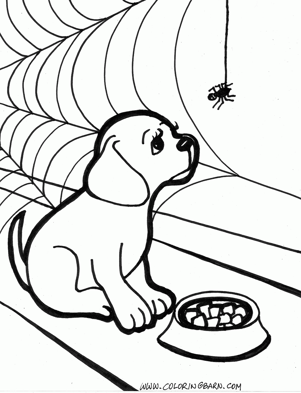 Puppies And Spider Coloring Page – The Coloring Barn
